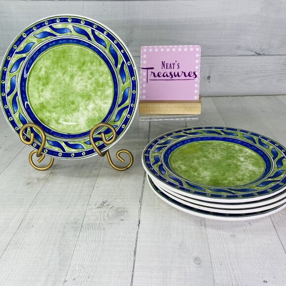 Pier 1 | Dining | Pier Versailles Blue Green Bands Leaves Dots Ceramic ...